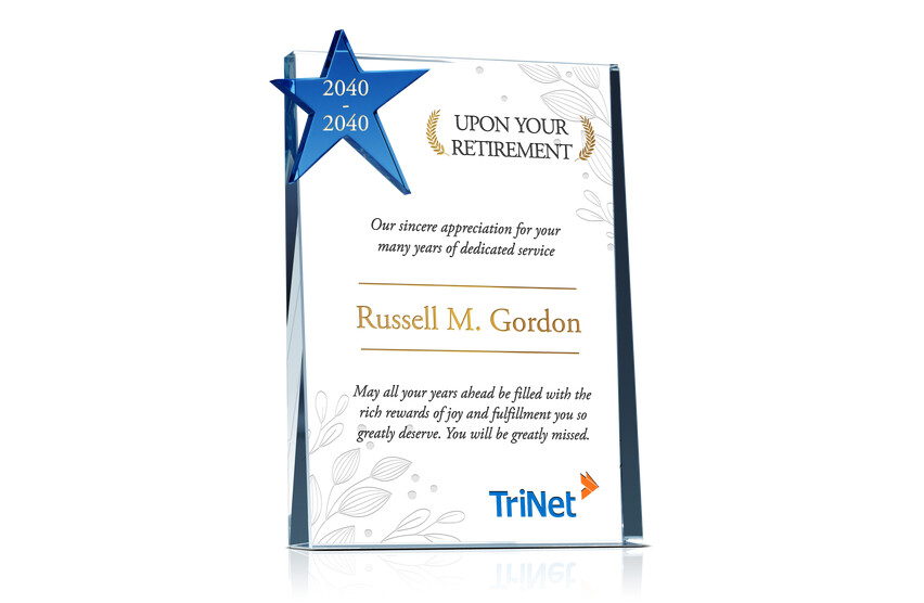 Crystal Star Retirement Gift Plaques