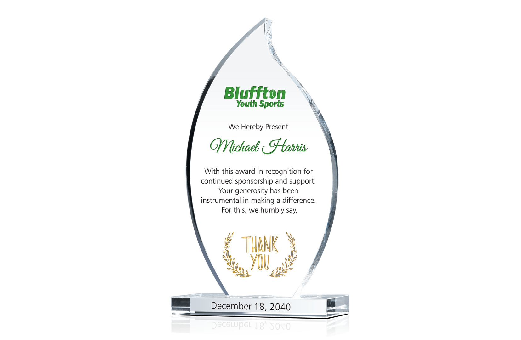 Flame Shaped Appreciation Award Plaque