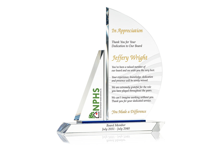 Crystal Sailboat Executive Retirement Gift Plaque