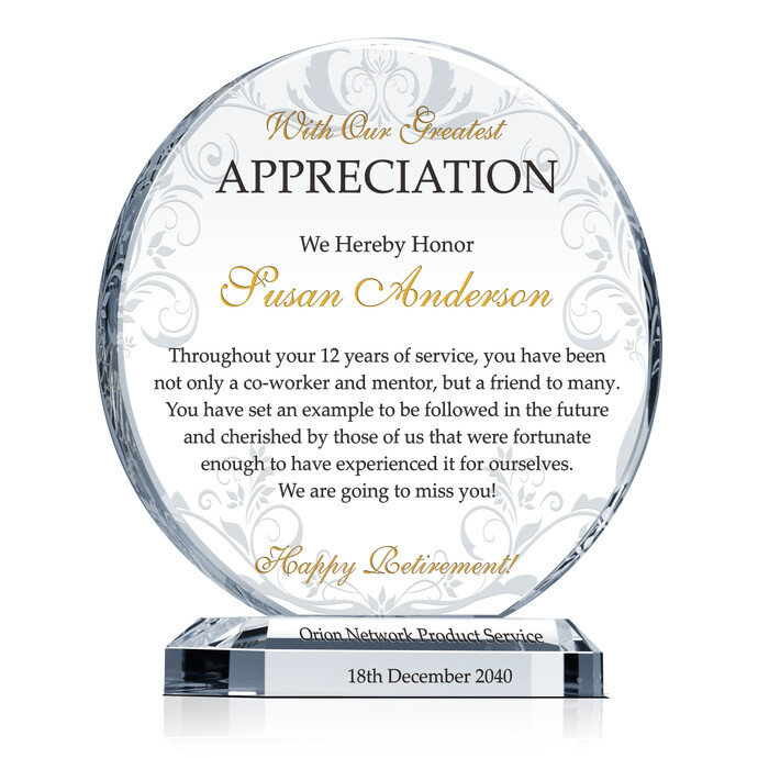 Retirement Plaque Quotes Personalized Crystal Retirement Award
